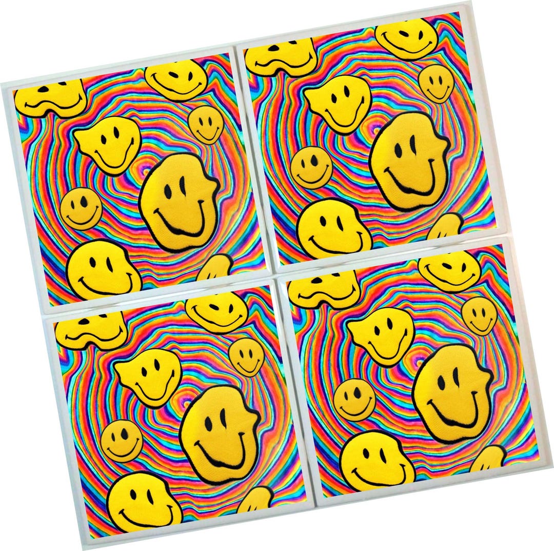 Melting Smiley Face Coasters - Set of 4 - Tile Coasters, Drink Coaster ...