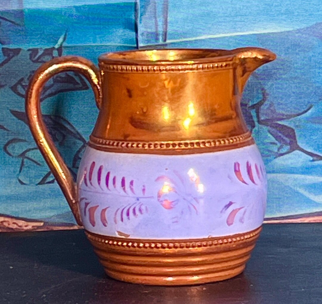 Vintage Copper Lusterware Blue Ceramic Creamer - Etsy