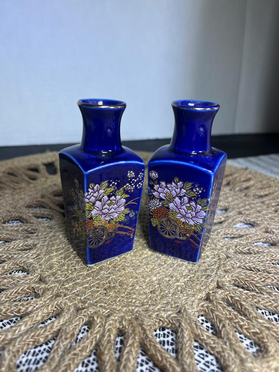 Vintage Kutani 4” Cobalt Blue Japanese Porcelain Set of Bud Vases - Etsy