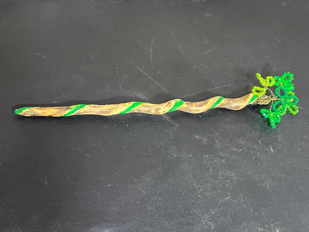 Handmade Green Fairy or Wizard Wand, Twisted Wood Vine Wand, Beaded ...