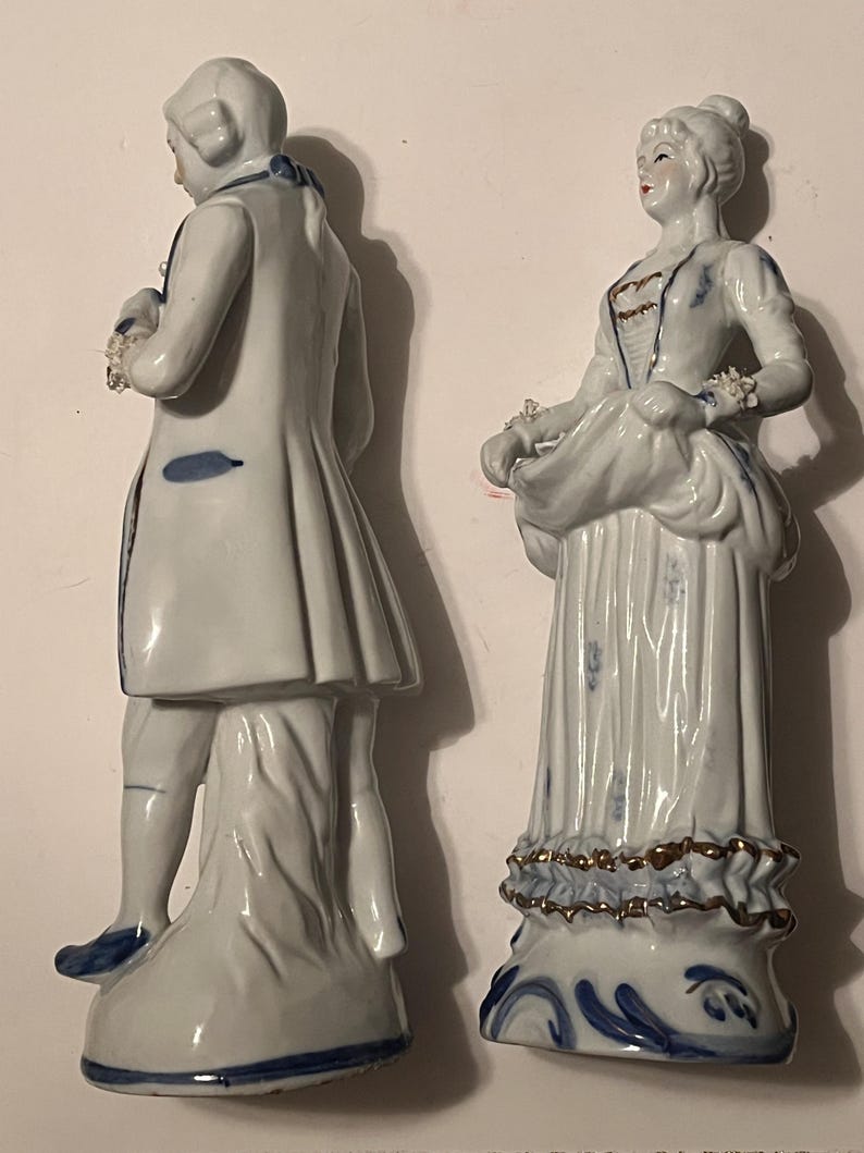 Victorian Blue & White Colonial Man and Woman 12” Statues - Etsy
