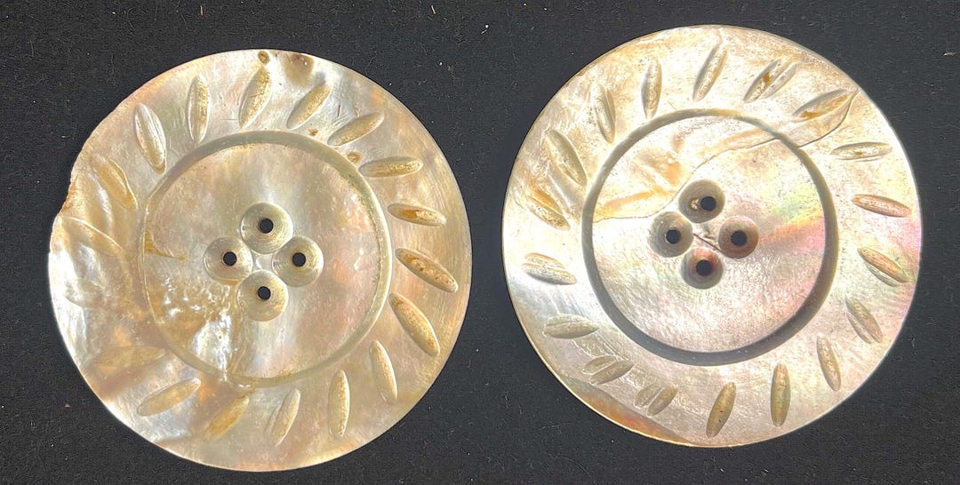 Large Antique 1800s Mother of Pearl Buttons – 2 Inch 4 Hole Sewing ...