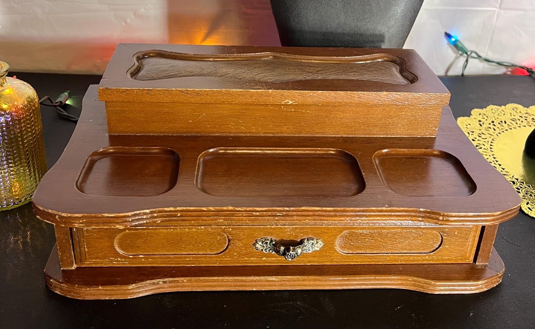 Vintage Men’s Leather & Wood Valet Jewelry Box, Dresser Valet, Vtg ...
