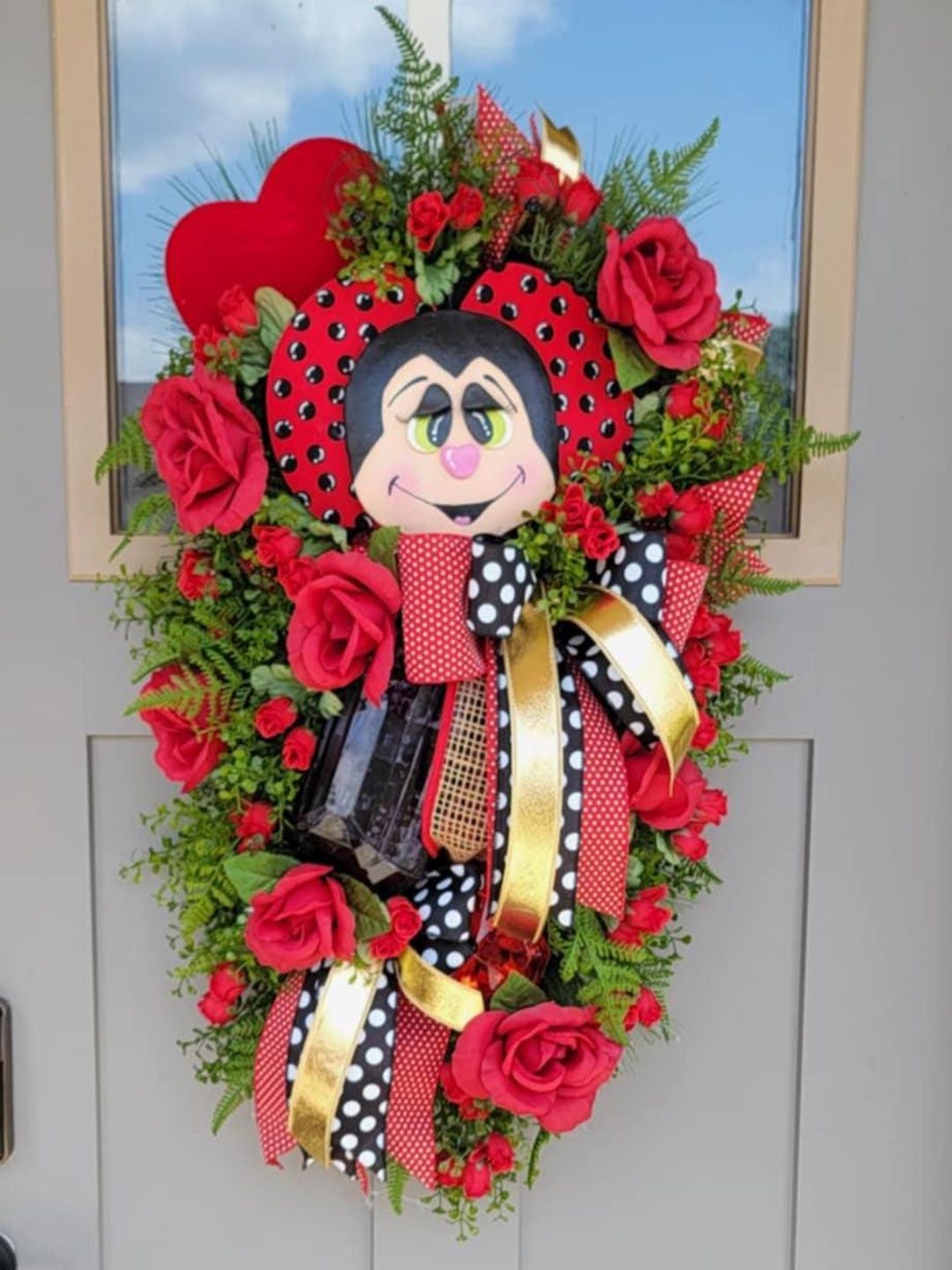 Ladybug Wreath, Red Roses Wreath, Polka Dot Accents, Spring Decor ...