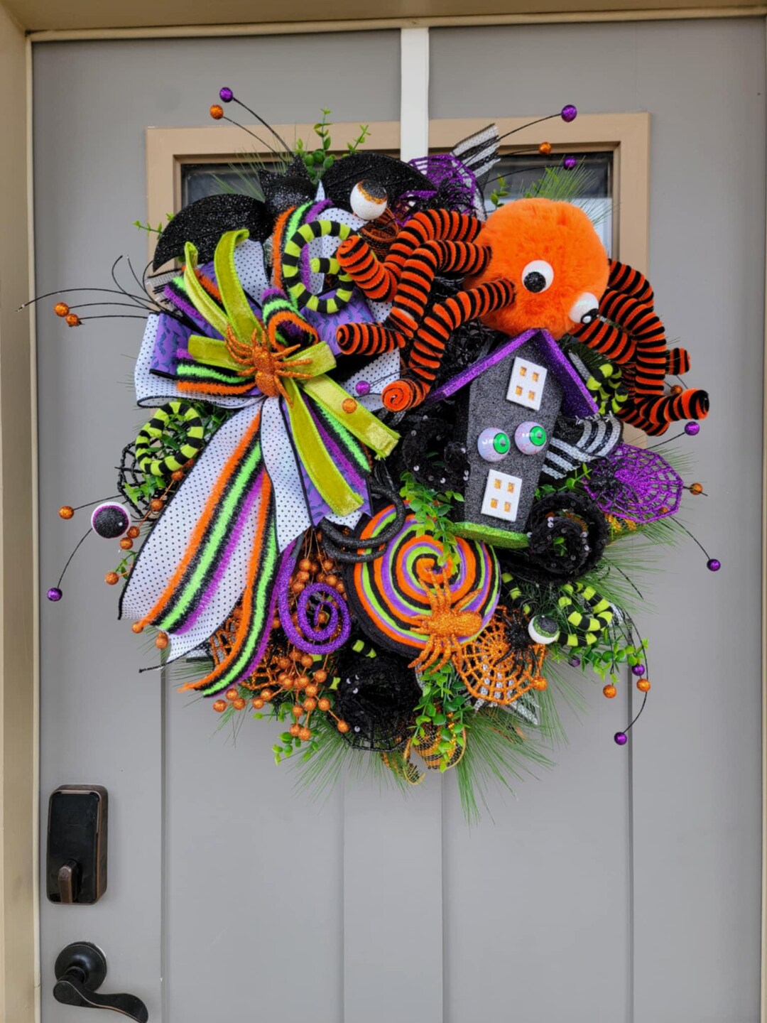 Haunted House Wreath, Scary Wreath Decor, Spider Wreath, Halloween ...