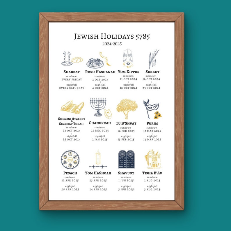 5785 Jewish Calendar Print-digital Download | 2024-2025 Holidays ...