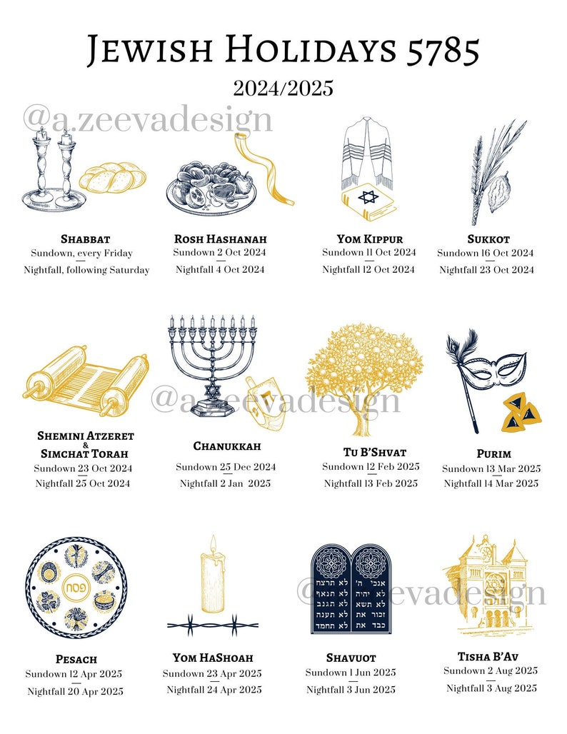 5785 Jewish Calendar Print-digital Download | 2024-2025 Holidays ...