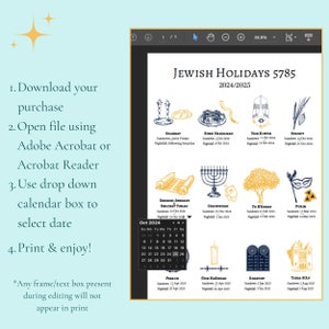 Editable 5785 Jewish Calendar Print-digital Download | 2024-2025 ...