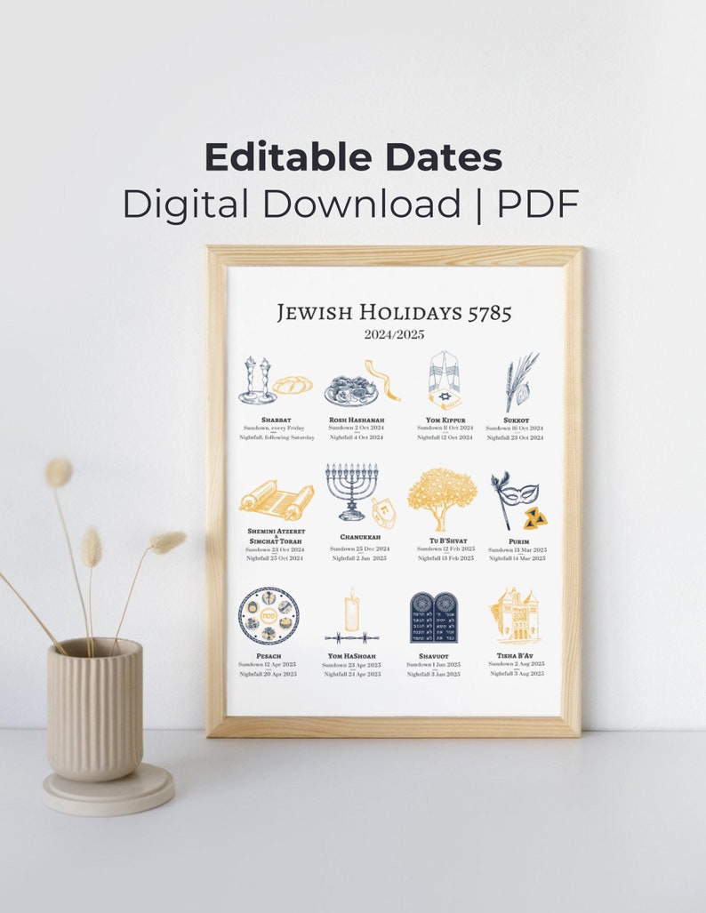 Editable 5785 Jewish Calendar Print-digital Download | 2024-2025 ...