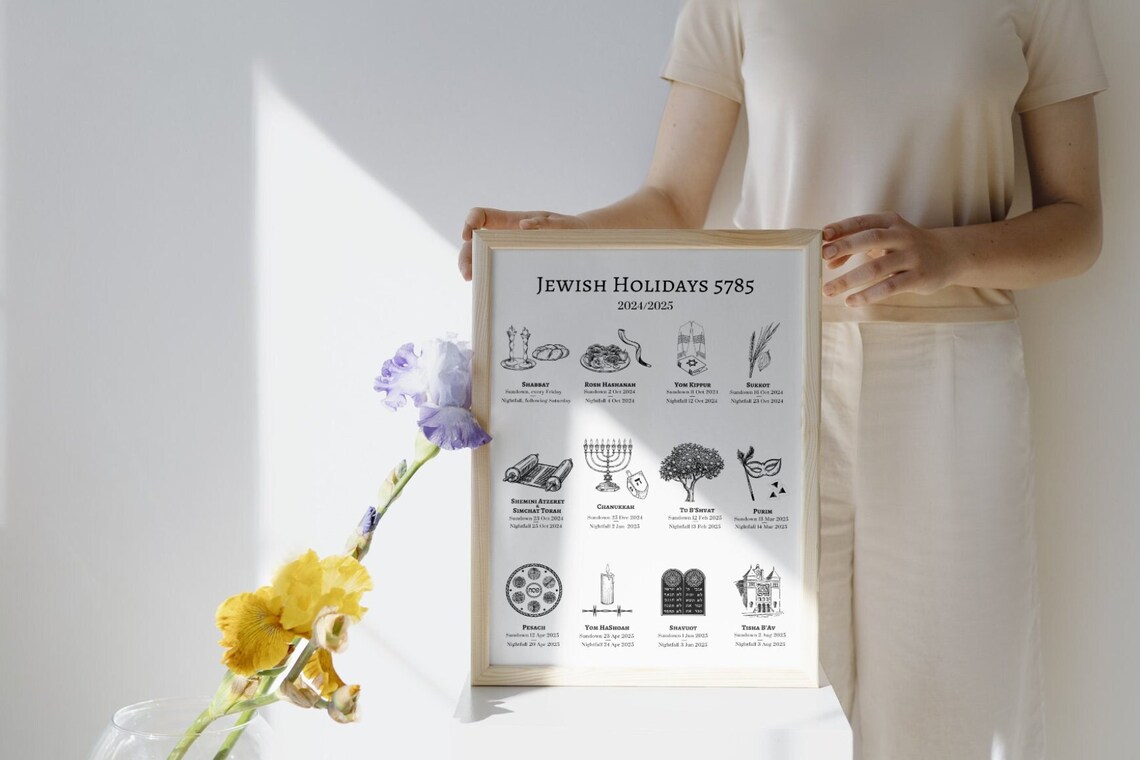 5785 Jewish Calendar Print-digital Download | 2024-2025 Holidays ...