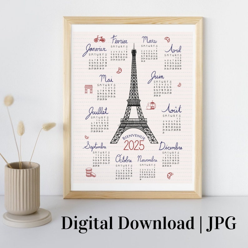Bienvenue 2025 Paris Calendar Art Print | French Calendar Print 2025 - Etsy