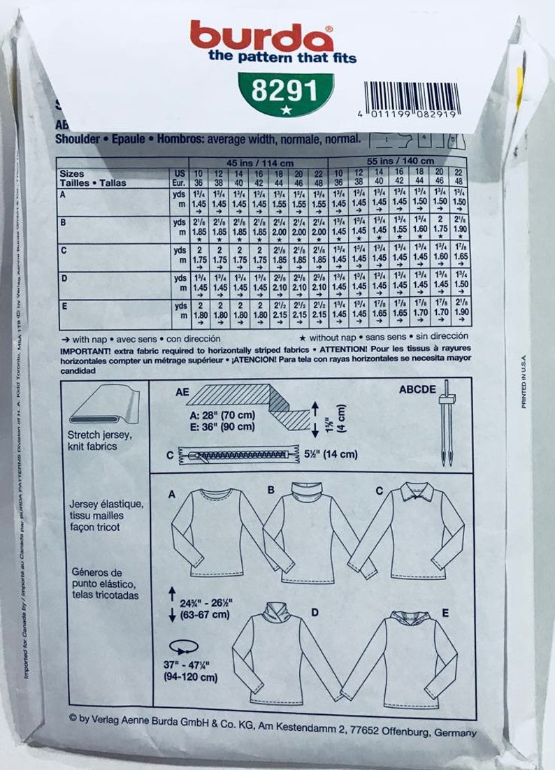 Burda 8291 Sewing Pattern Misses' Long Sleeve Semi Fitted - Etsy Ireland