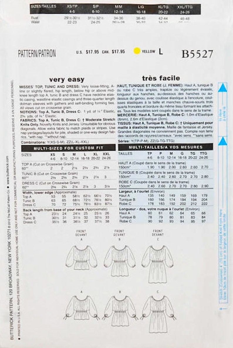 Butterick B5527 the Cut Line Dress to Top Options Loose Fitting Pull ...