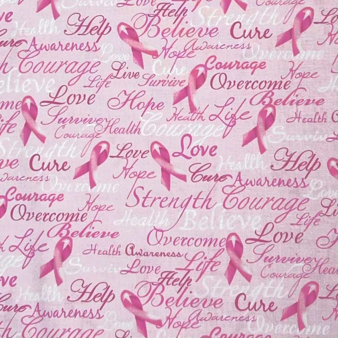 By the HALF YARD Breast Cancer Awareness Pink Ribbons Words Courage ...