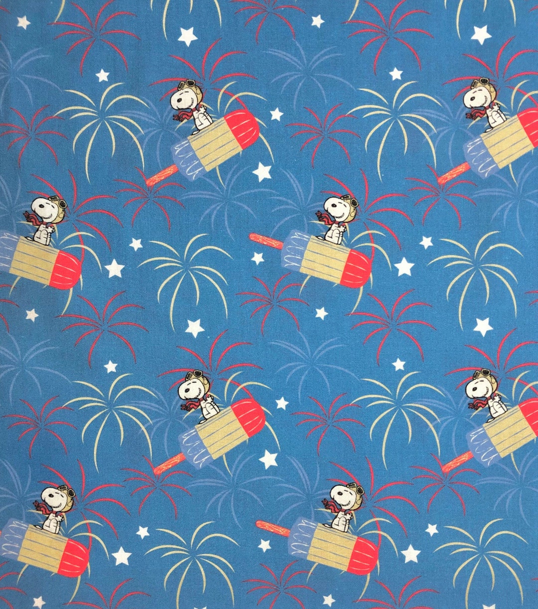 By the HALF Yard Peanuts Snoopy Patriotic Popsicle Stars Fireworks on ...