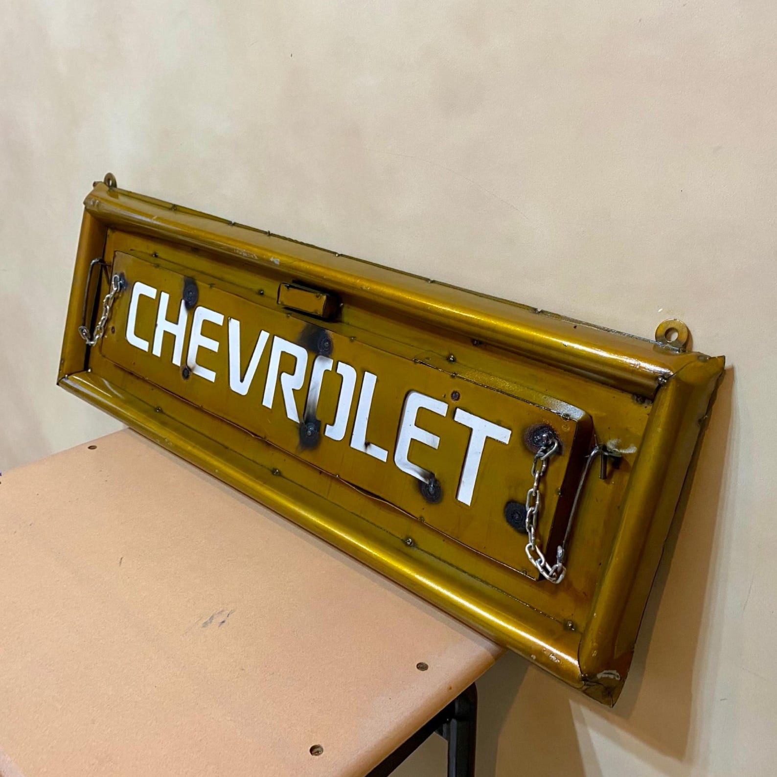 Metal Chevrolet Tailgate | Mancave Garage Decor | Artisan Made Hanging ...