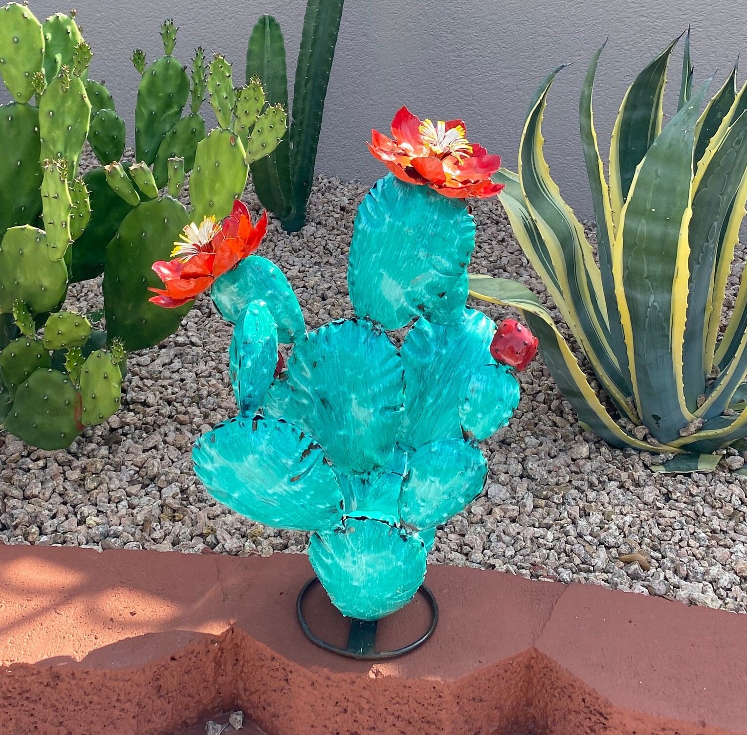 Large Handpainted Metal Prickly Pear Cactus | Yard Art Garden Decor ...