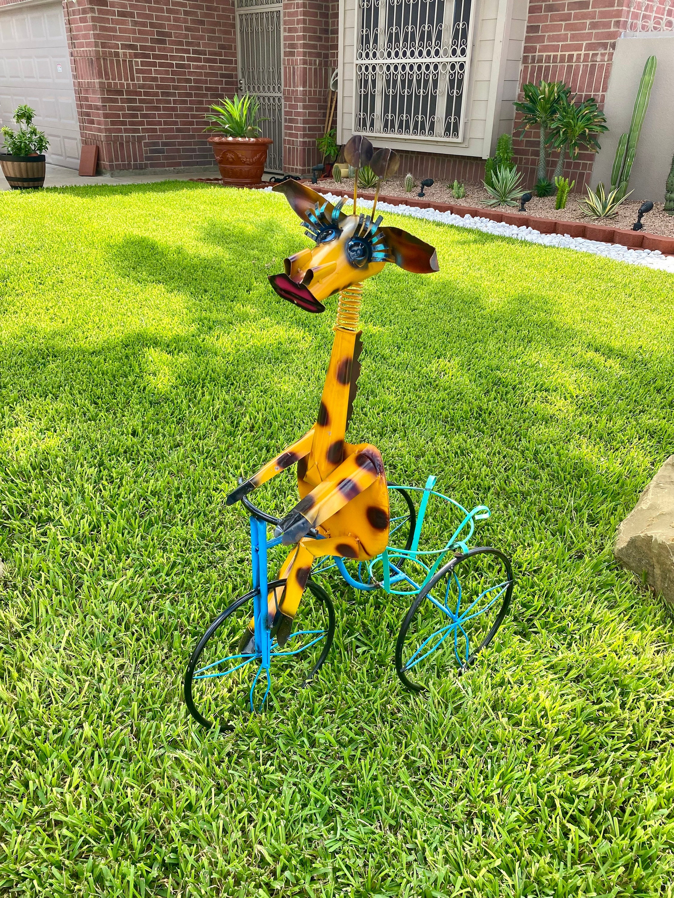 Handmade Metal Giraffe Tricycle Planter | Yard Art Garden Decor ...