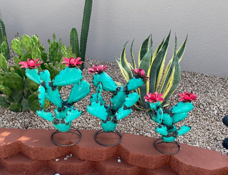 Handmade Metal Prickly Pear Cactus | Farmhouse Yard Art Garden Decor ...