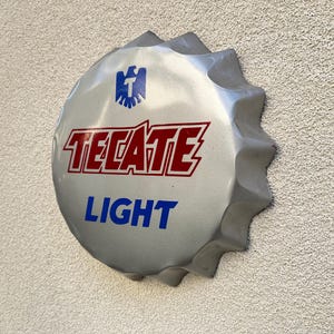 Metal Tecate Light Beer Bottle Cap Sign | Mancave Garage Decor ...