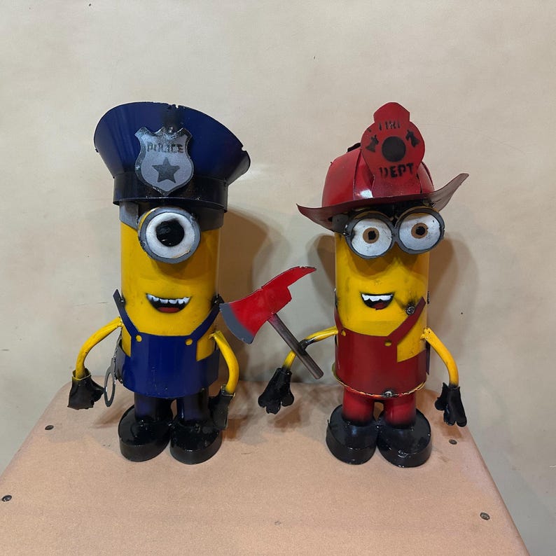 Handmade Metal Police Officer Minion | Farmhouse Yard Art Garden Decor ...