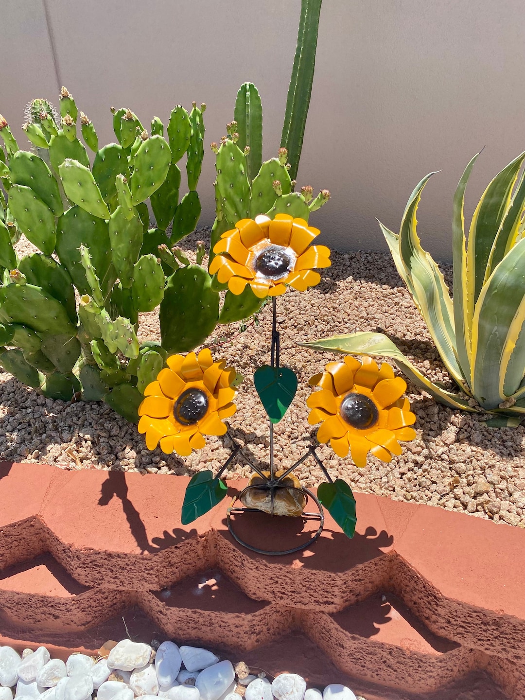 Handmade Metal Triple Sunflower | Yard Art Spring Garden Decor ...