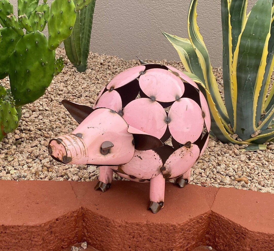 Metal Round Pink Pig Farm Yard Art Garden Decoration - Etsy