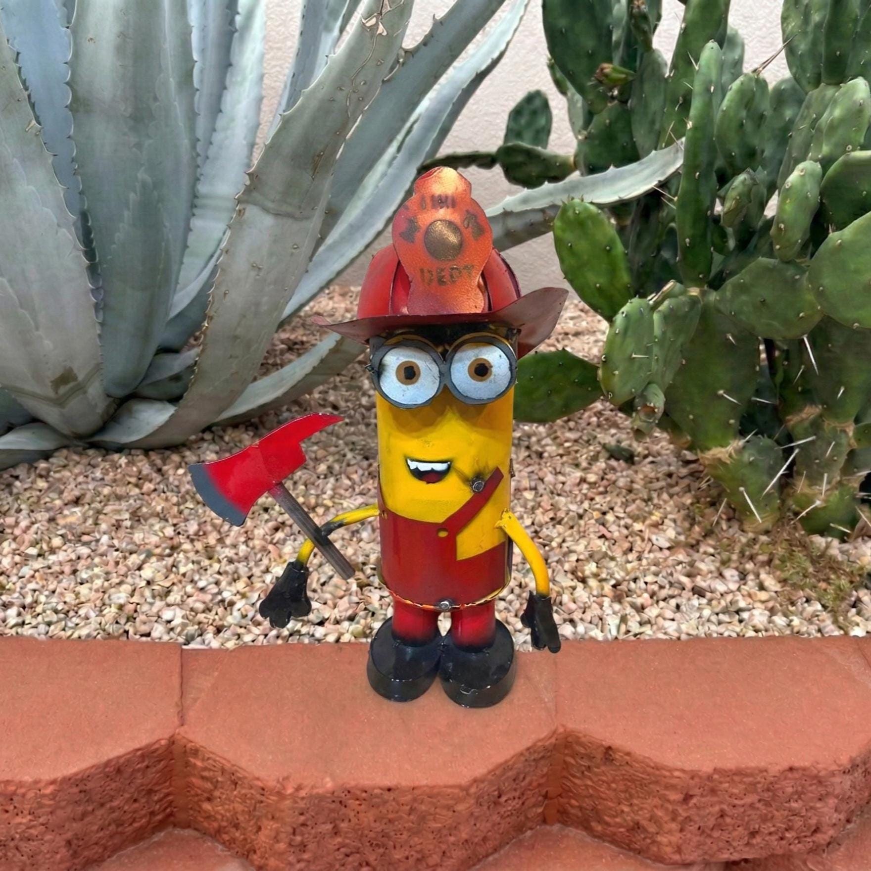 Handmade Metal Police Officer Minion | Farmhouse Yard Art Garden Decor ...