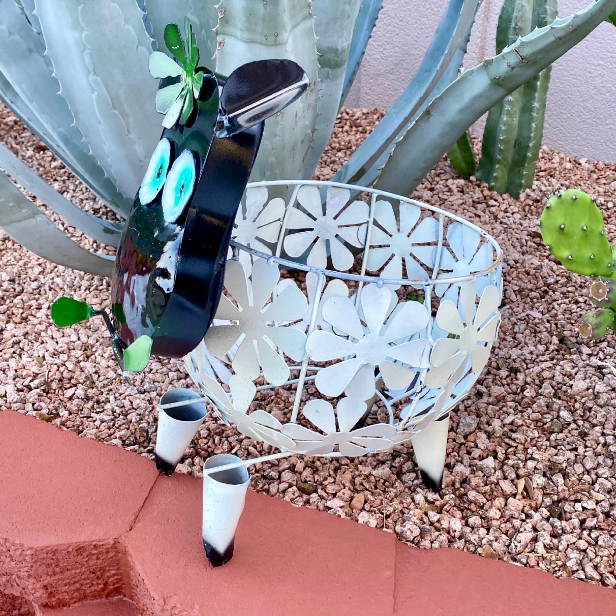Lifesize Handmade Metal Flower Sheep Planter | Farmhouse Yard Art ...