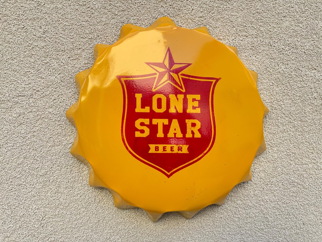 Metal Lone Star Beer Bottle Cap Sign | Mancave Garage Decor | Hanging ...