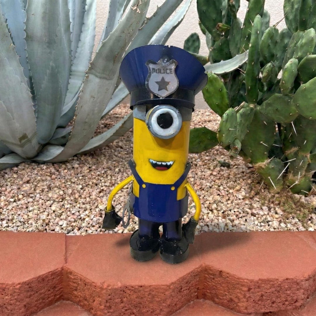 Handmade Metal Police Officer Minion | Farmhouse Yard Art Garden Decor ...