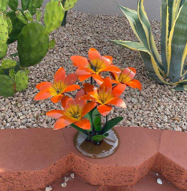 Handmade Metal Lily Flower Bouquet | Yard Art Spring Garden Decor ...