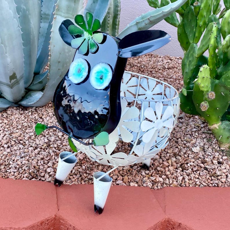 Lifesize Handmade Metal Flower Sheep Planter | Farmhouse Yard Art ...