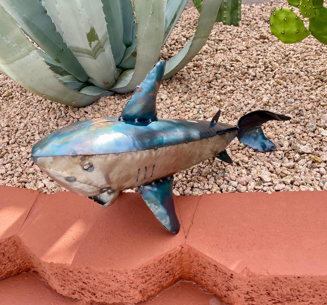 Handmade Metal Chrome Shark | Yard Art Garden Decor | Artisan Made ...