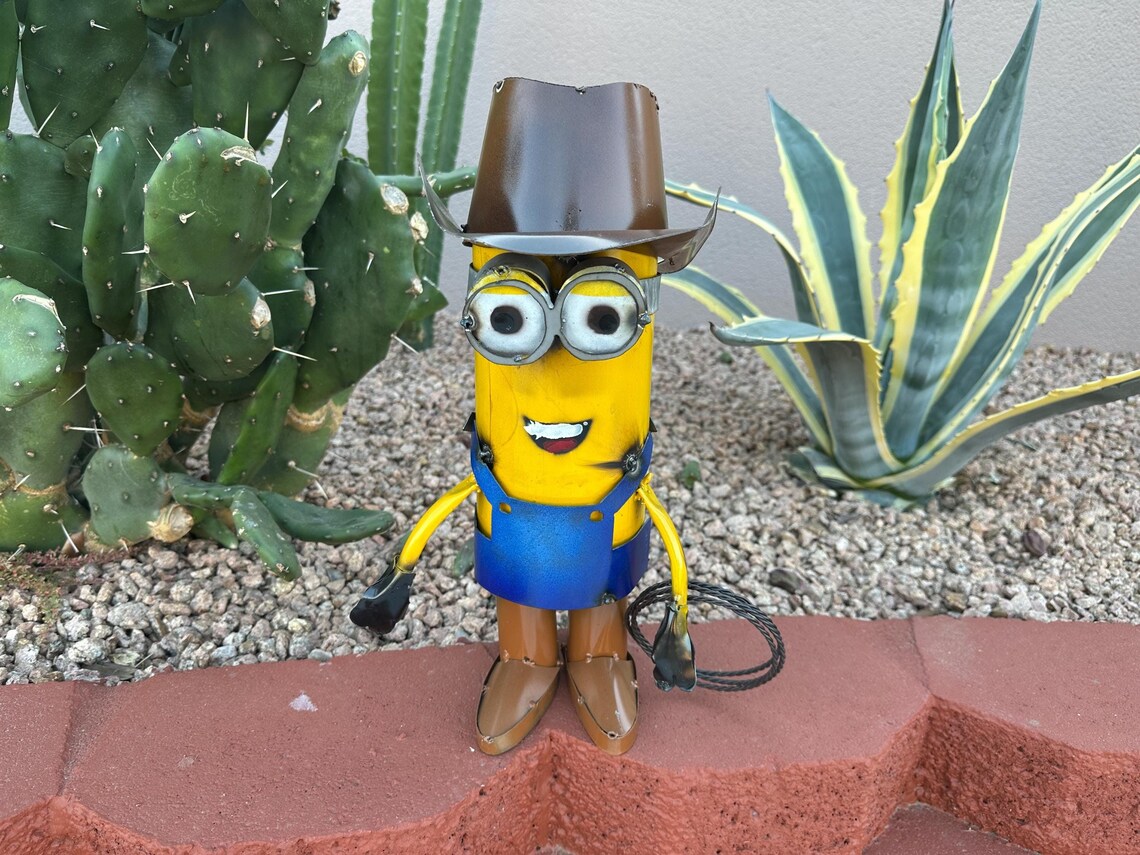 Handmade Metal Cowboy Minion | Farmhouse Rodeo Yard Art Garden Decor ...