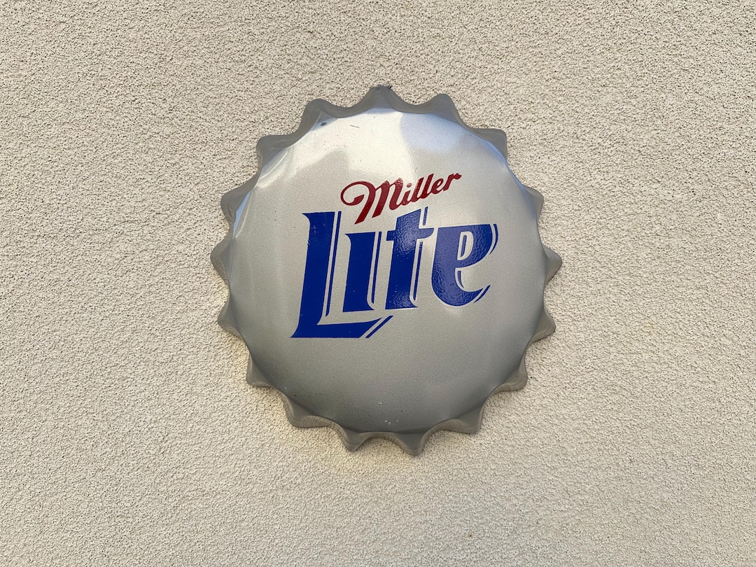Metal Miller Lite Beer Bottle Cap Sign | Mancave Garage Decor | Hanging ...