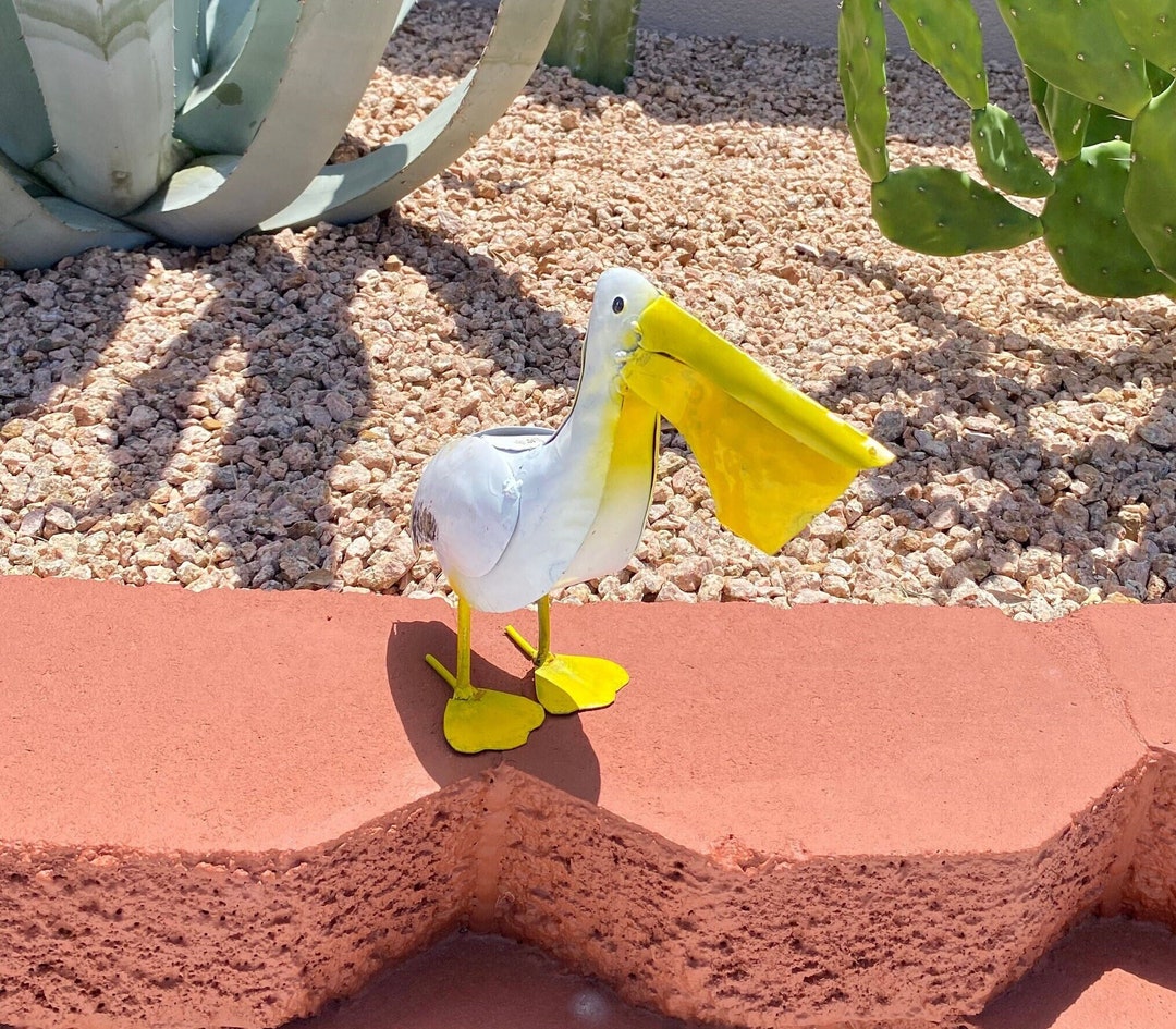 Handmade Mini Metal Pelican on Post | Yard Art Garden Decor | Artisan ...