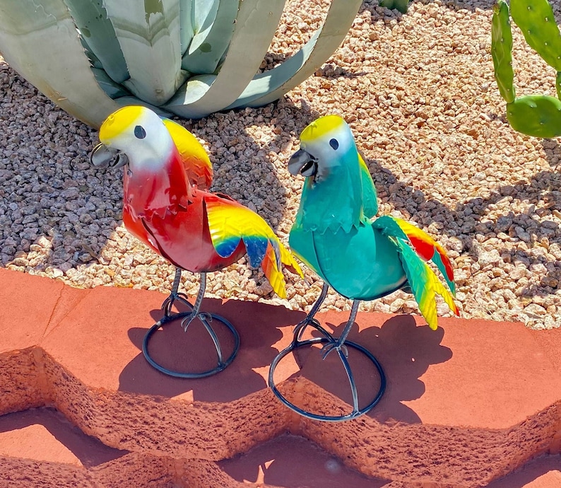 Handmade Metal Colorful Parrot | Tropical Garden Decor - Etsy
