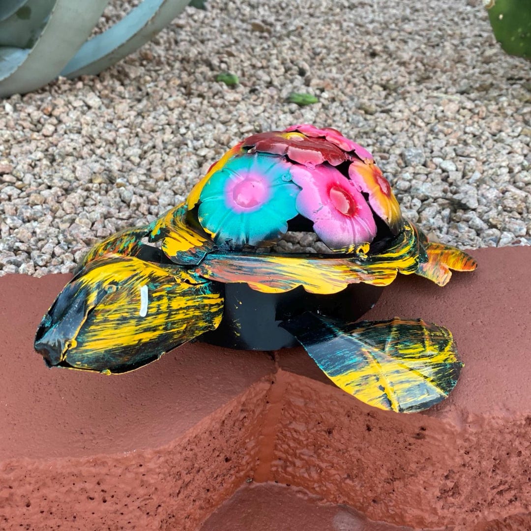 Handpainted Metal Multicolor Turtle | Farmhouse Yard Art Garden Decor ...
