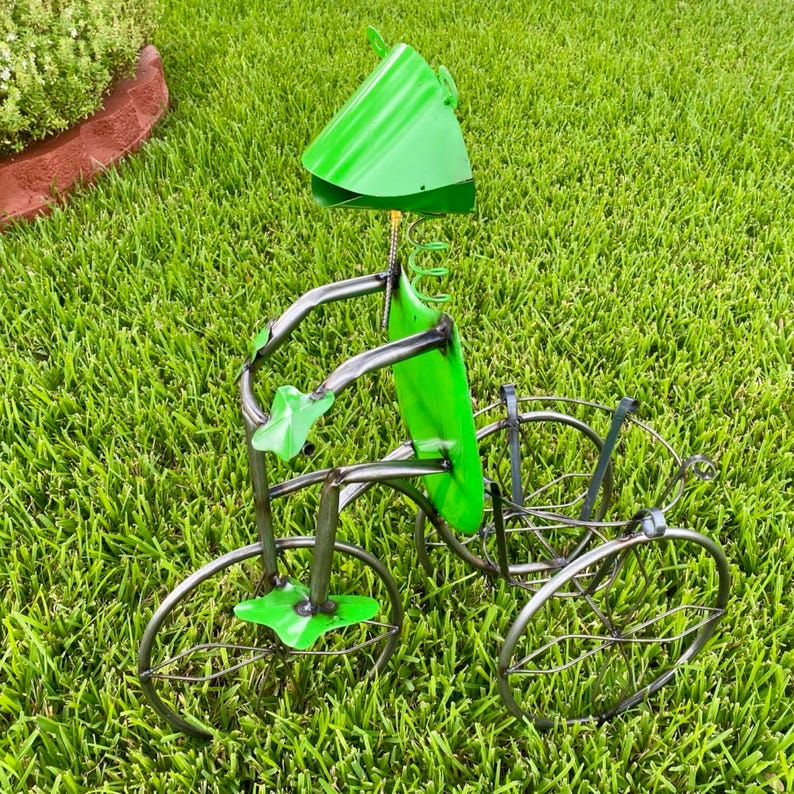 Handmade Metal Frog Tricycle Planter | Yard Art Garden Decor | Artisan ...