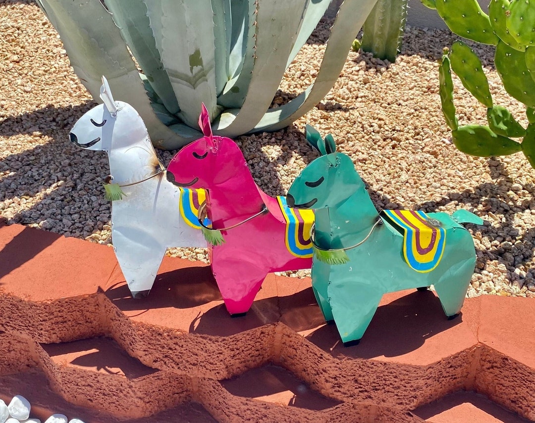 Handmade Metal Colorful Llamas | Farmhouse Yard Art Garden Decor ...