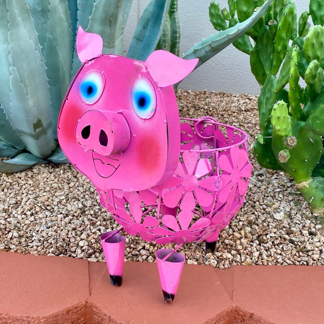 Lifesize Handmade Metal Flower Pig Planter | Farmhouse Yard Art Garden ...