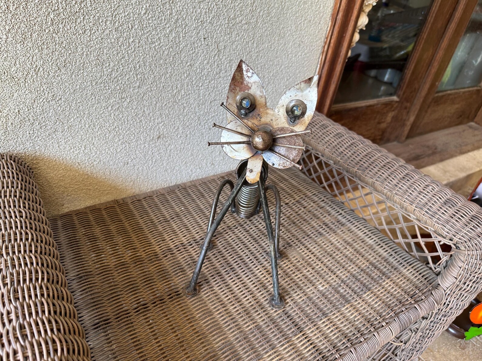 Handmade Metal Chrome Slinky Cat | Farmhouse Yard Art Garden Decor ...