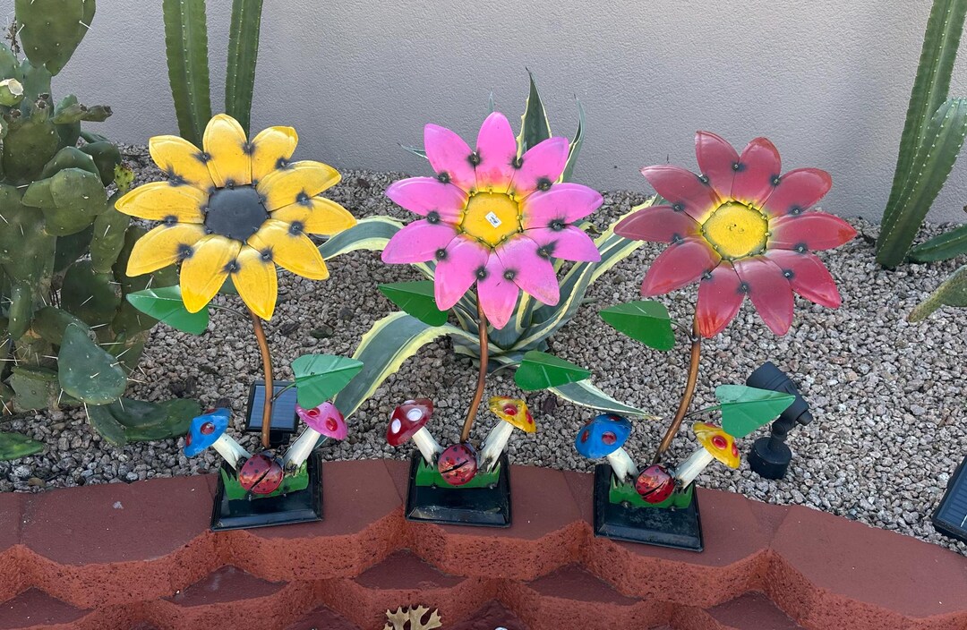Handmade Large Metal Sunflower With Mushrooms | Yard Art Spring Garden ...
