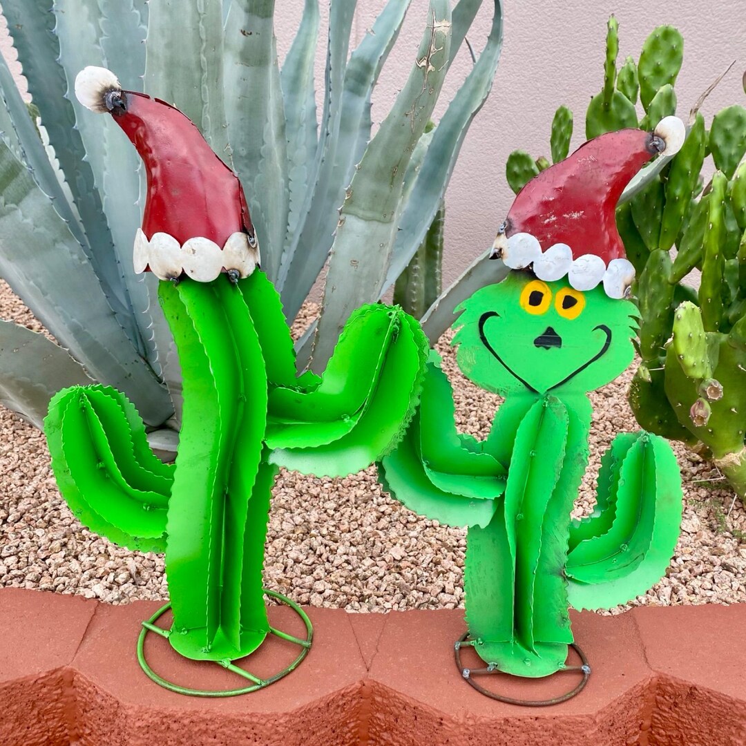 Handmade Metal Grinch Cactus | Christmas Yard Art Garden Decor ...
