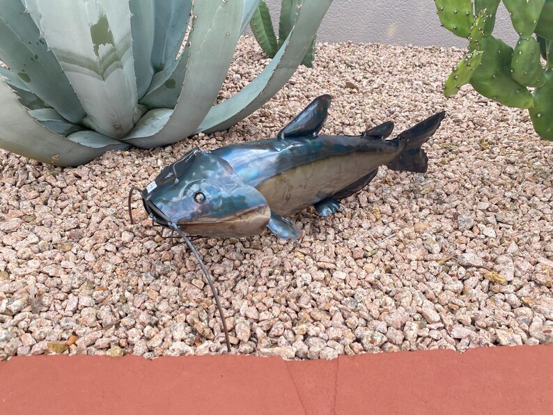 Handmade Metal Chrome Catfish Yard Art Garden Decor Artisan Made ...