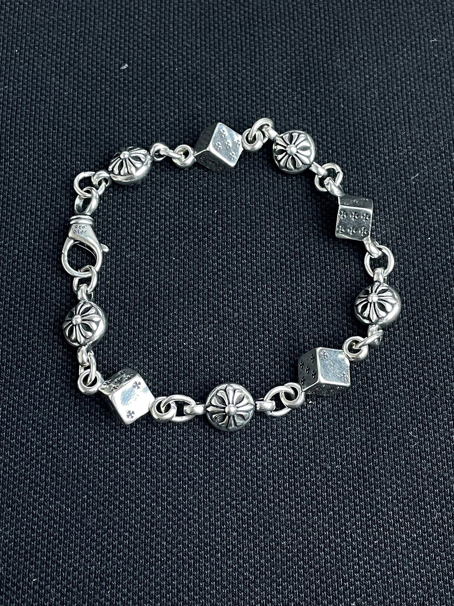 Vintage 925 Silver Chorme Hearts Style Dice Modern Bracelet, Gift for ...