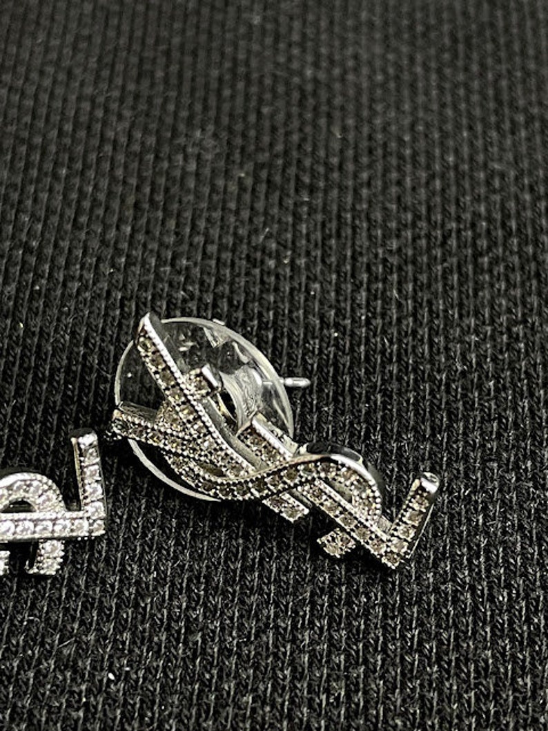Fashionable Yves Saint Laurent YSL Logo Silver Plated Vintage Stud ...