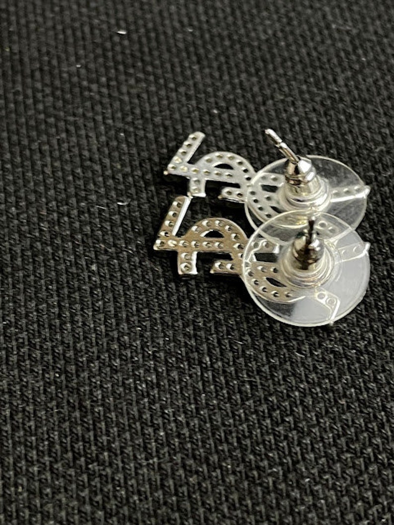 Fashionable Yves Saint Laurent YSL Logo Silver Plated Vintage Stud ...