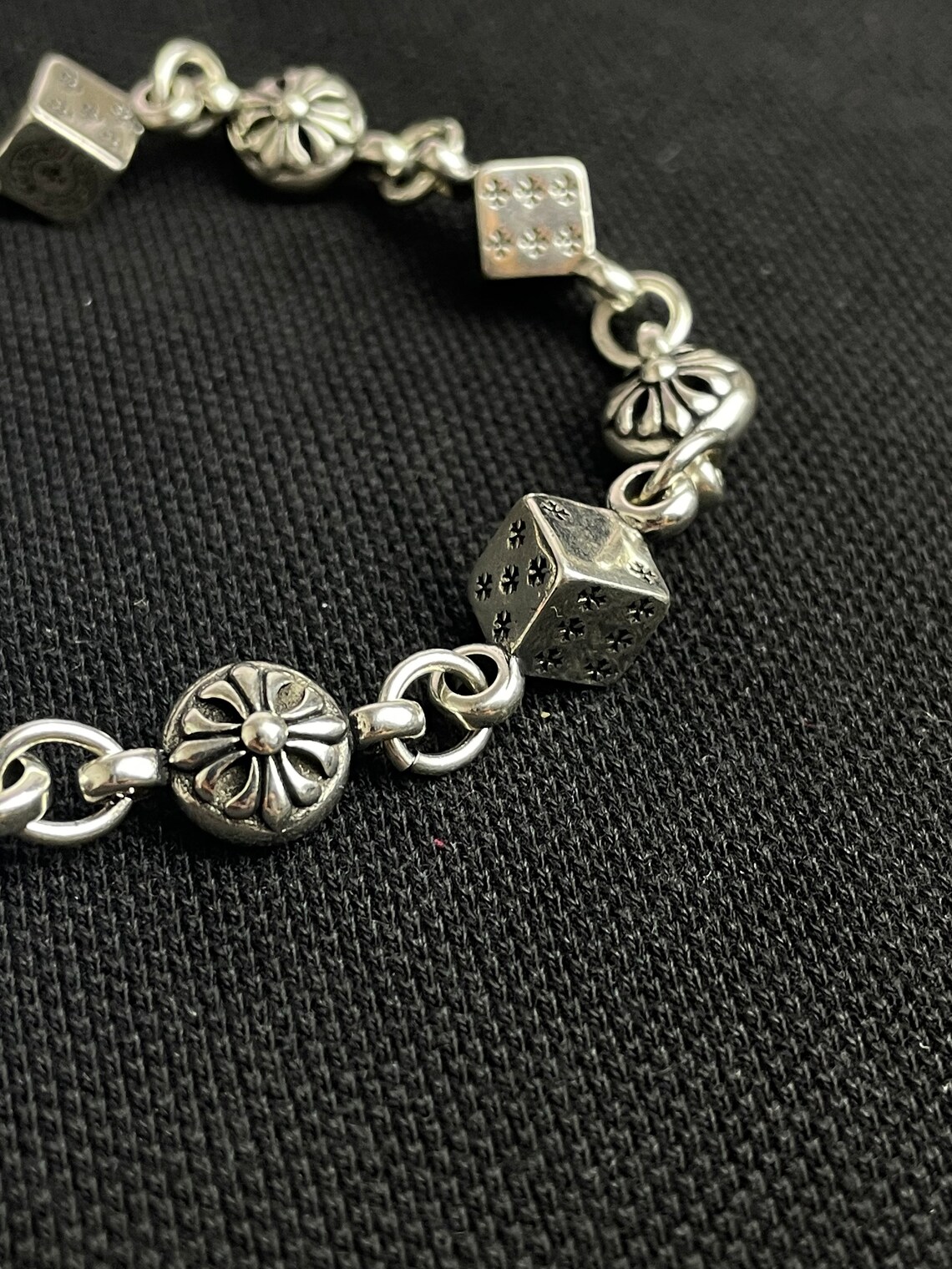 Vintage 925 Silver Chorme Hearts Style Dice Modern Bracelet, Gift for ...